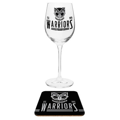 New Zealand Warriors Wine Glass And Coaster The Beerless Bar